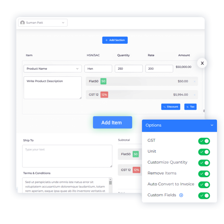 Optional Items - Invoice Crowd