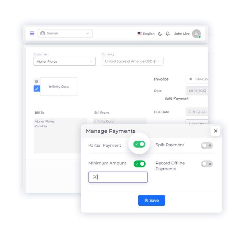 Split Partial payment - Invoice Crowd